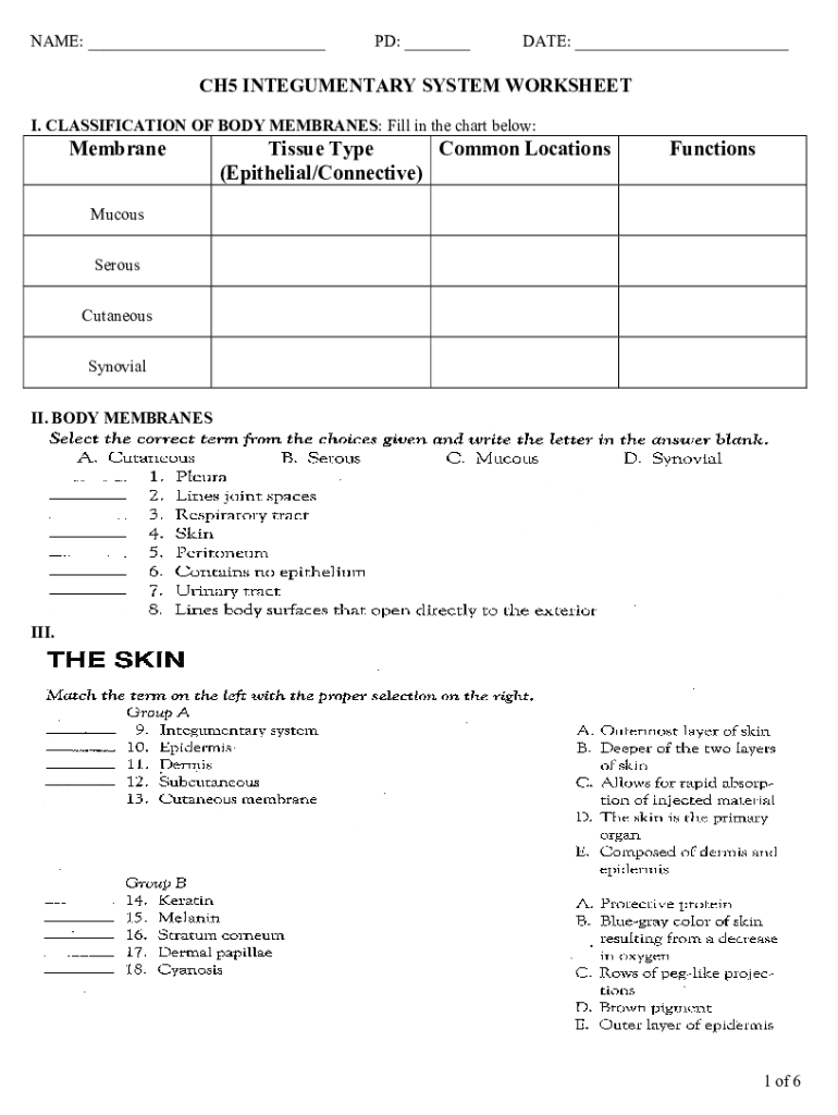 Fillable Online Chapter 5 - The Integumentary System and Body Membranes Fax Email Print - pdfFiller
