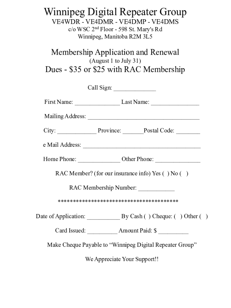 Fillable Online Winnipeg Digital Repeater Group - VE4WDR - Is Winnipeg ...