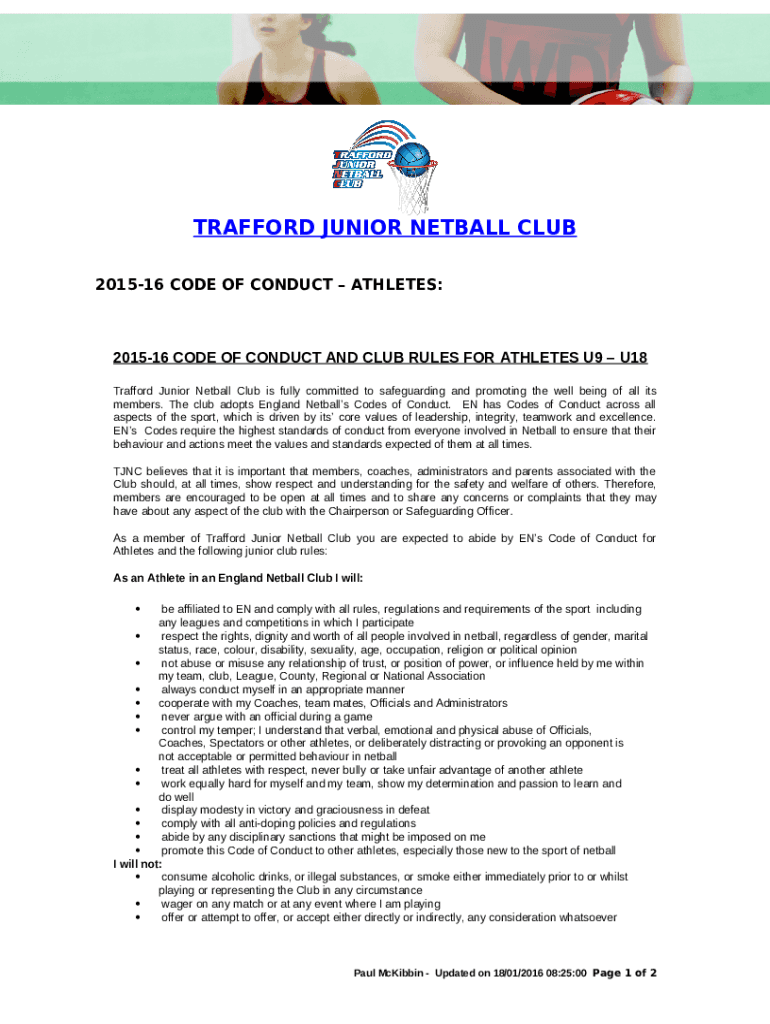 rushmoor netball club junior players code of conduct Doc Template ...