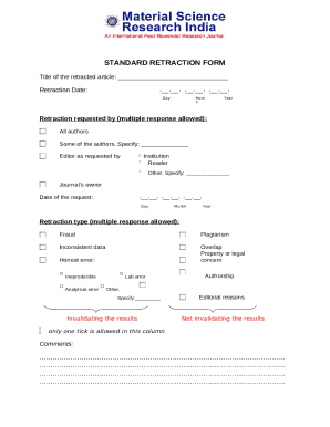 Standardized Retraction Doc Template | pdfFiller