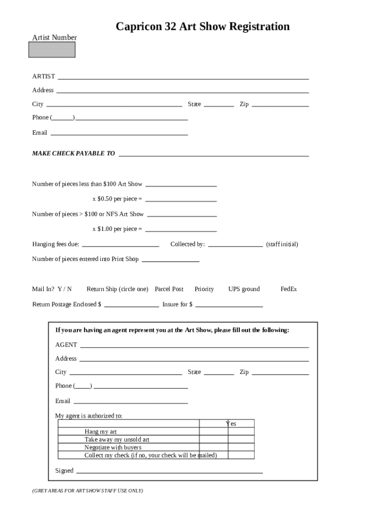 CapriCon 32 Registration & Control Sheets Doc Template | pdfFiller