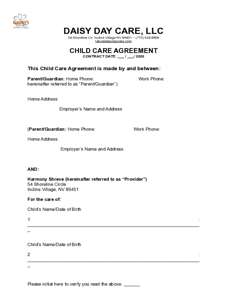 Fillable Online Daisy Trails Forest Preschool LLCForest Preschool and ...