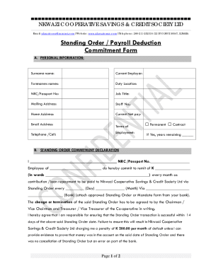 Fillable Online Standing Order / Payroll Deduction Commitment Form Fax ...