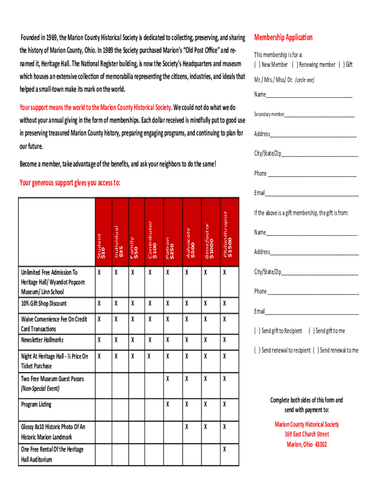 Fillable Online Membership Application Your generous support gives you ...
