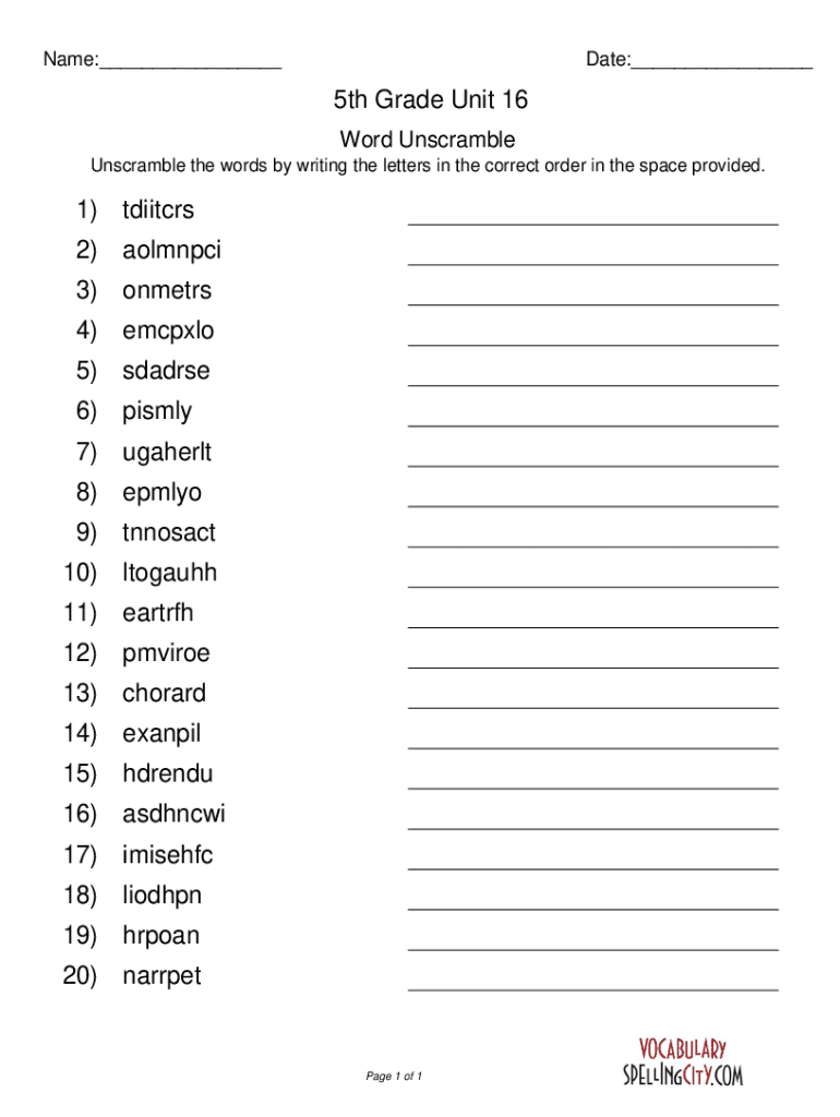 Fillable Online Unscramble words from letters Fax Email Print - pdfFiller