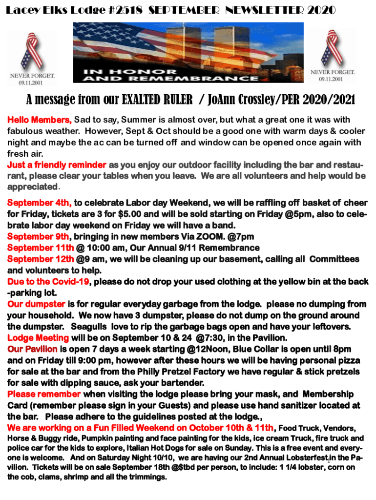 Fillable Online A message from our EXALTED RULER / JoAnn Crossley ...