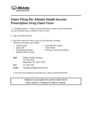 Fillable Online Claim Filing Kit: Allstate Health Access Prescription ...