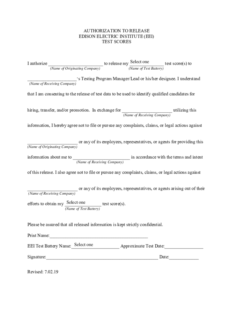 Fillable Online Fillable Online EEI Authorization to Release bformb Fax Email Print - pdfFiller