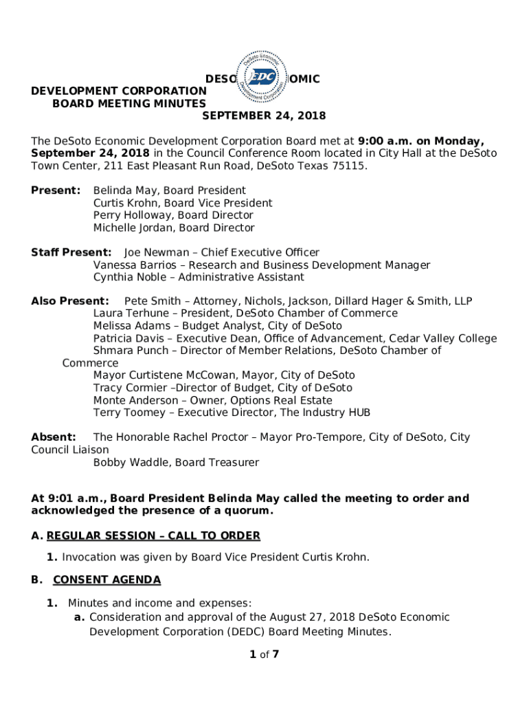 Archive CenterEconomic Development Corporation Agendas Doc Template | pdfFiller