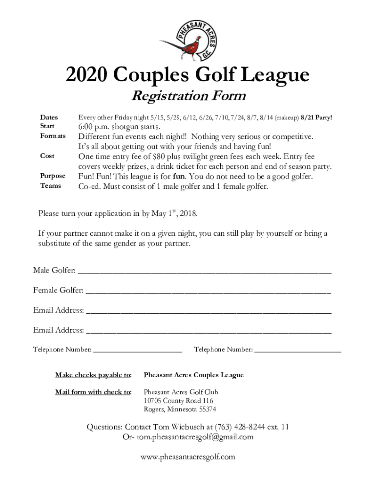 Fillable Online Couples League - GreatLIFE Golf & Fitness Fax Email ...