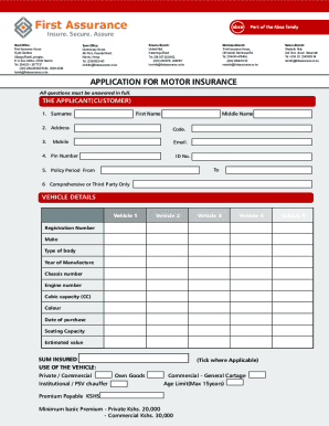 Fillable Online firstassurance co APPLICATION FOR MOTOR INSURANCE form2 ...