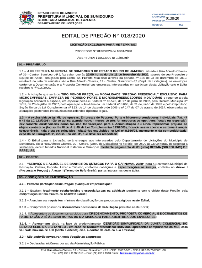 LICITAO EXCLUSIVA PARA ME / EPP / MEI Doc Template | pdfFiller