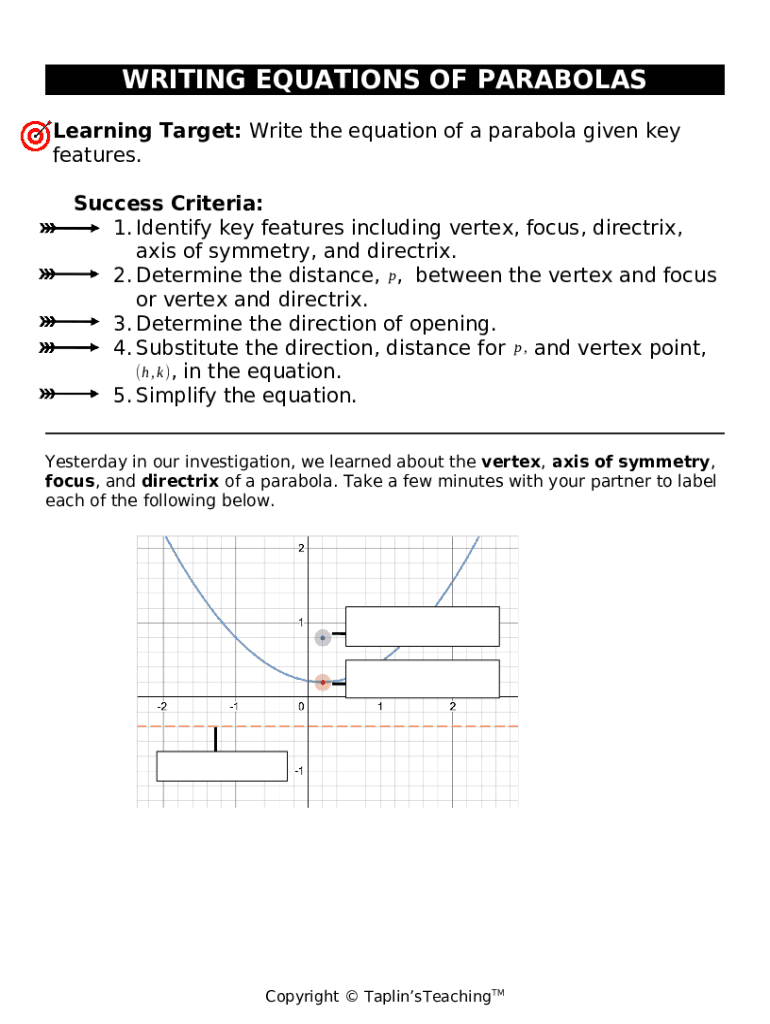 Finding the Equation of a Parabola Given Focus and ... Doc Template ...