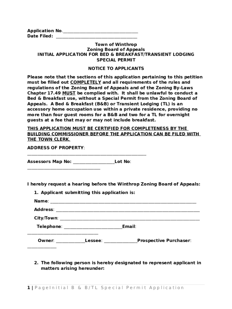Page Initial B & B/TL Special Permit Application Application No. Doc ...