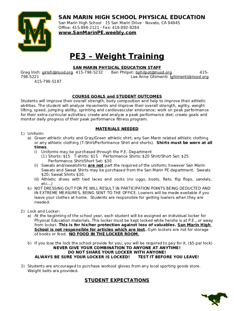 san marin high school physical education Doc Template | pdfFiller