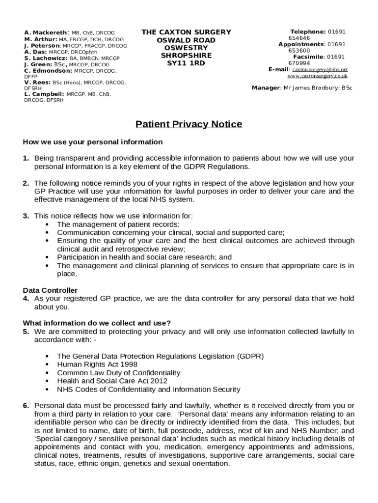 Privacy notice - GRANGETOWN HEALTH CENTRE Doc Template | pdfFiller