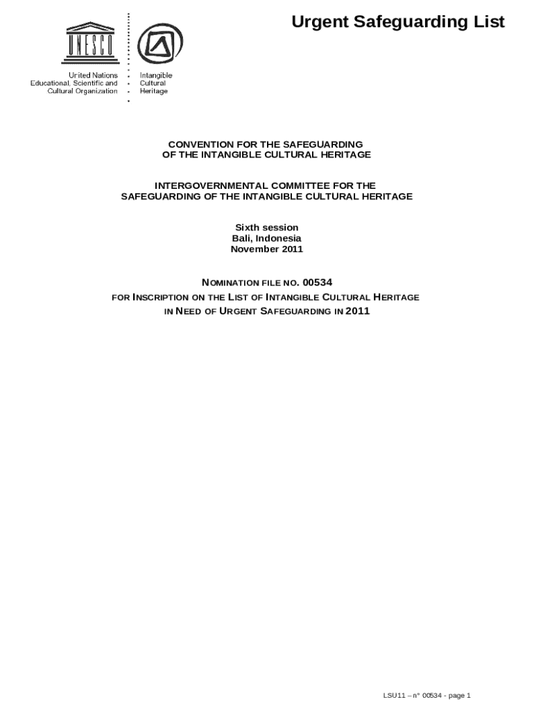 LIST OF INTANGIBLE CULTURAL HERITAGE Doc Template | pdfFiller