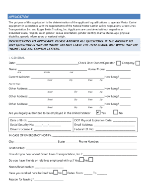 Fillable Online Qualification of Drivers; Employment Application Fax ...