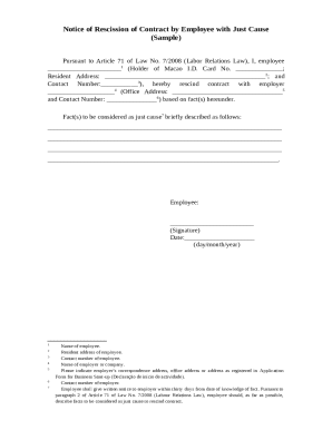 Notice of Rescission of Contract by Employee with Just ... Doc Template ...