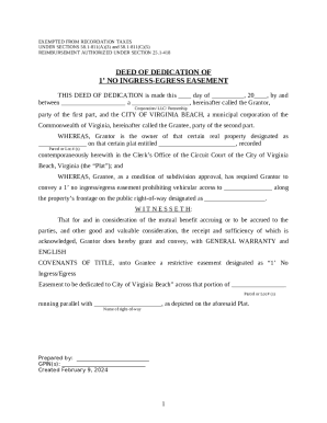 deed of dedication of 1' no ingress-egress easement Doc Template ...