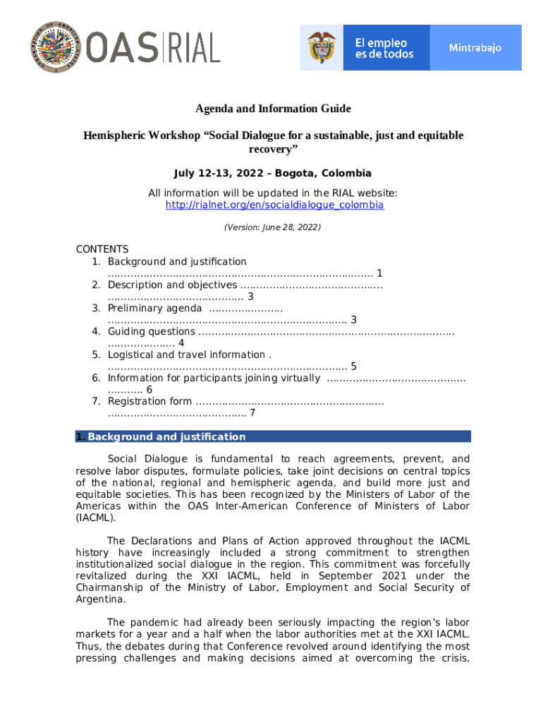 Agenda and Ination Guide Hemispheric Workshop Social ... Doc Template | pdfFiller