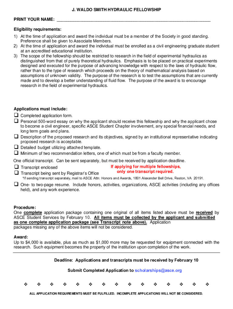 Fillable Online J. Waldo Smith Hydraulic Fellowship Application Form. J. Waldo Smith Hydraulic ...