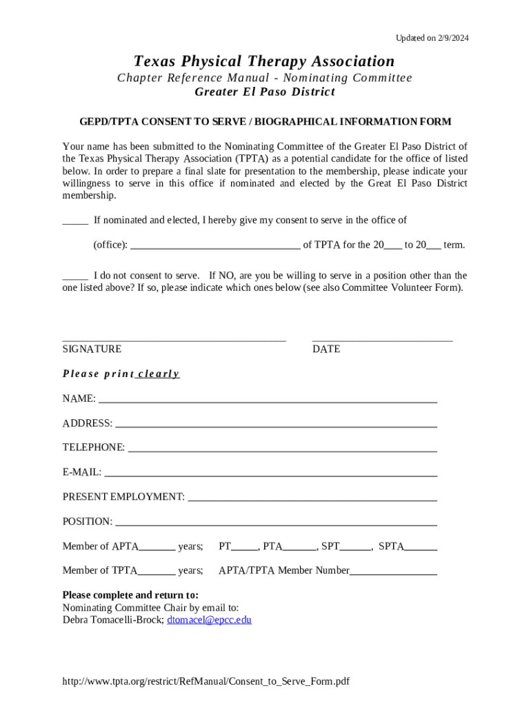 gepd/tpta consent to serve / biographical ination Doc Template | pdfFiller