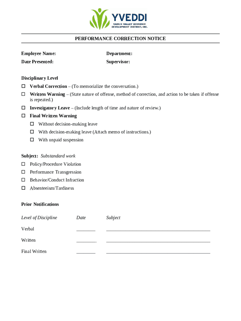 Perance Correction Notice - Fill Online, Printable ... Doc Template ...