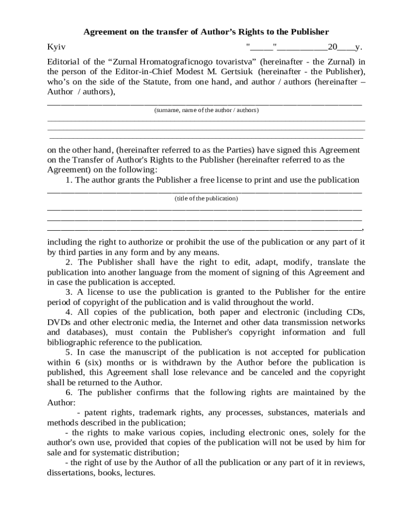 Agreement on the transfer of Authors Rights to the Publisher Doc ...