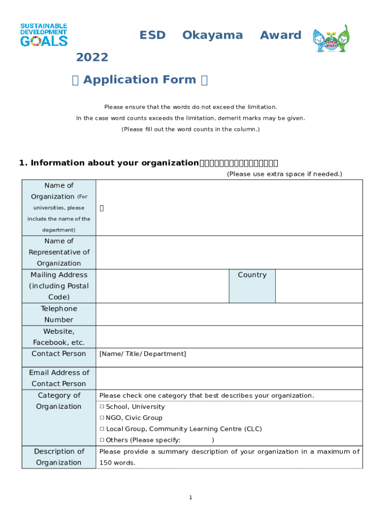 ESD Okayama Award 2022 Application Doc Template | pdfFiller