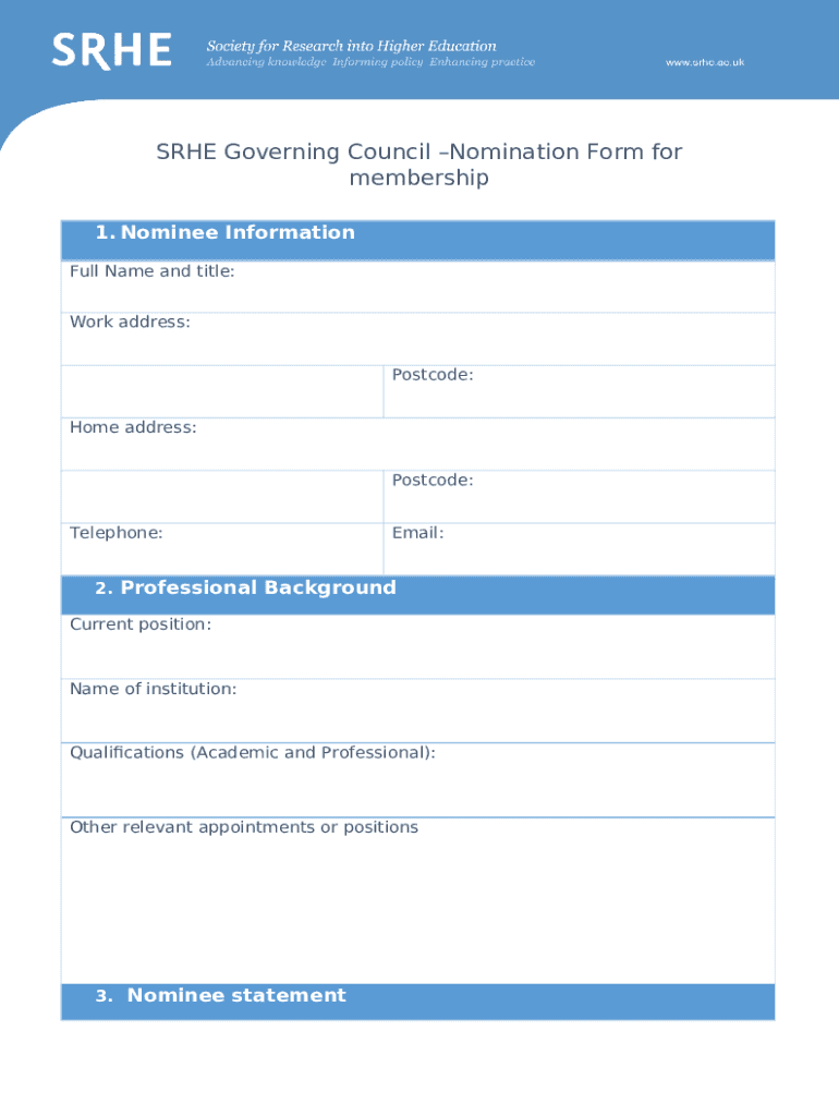 SRHE-Trustee-Elections-Nominations-- ... - srhe ac Doc Template | pdfFiller