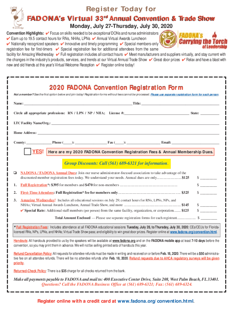 Fillable Online FADONA's Virtual 34th Annual Convention & Trade Show Fax Email Print - pdfFiller