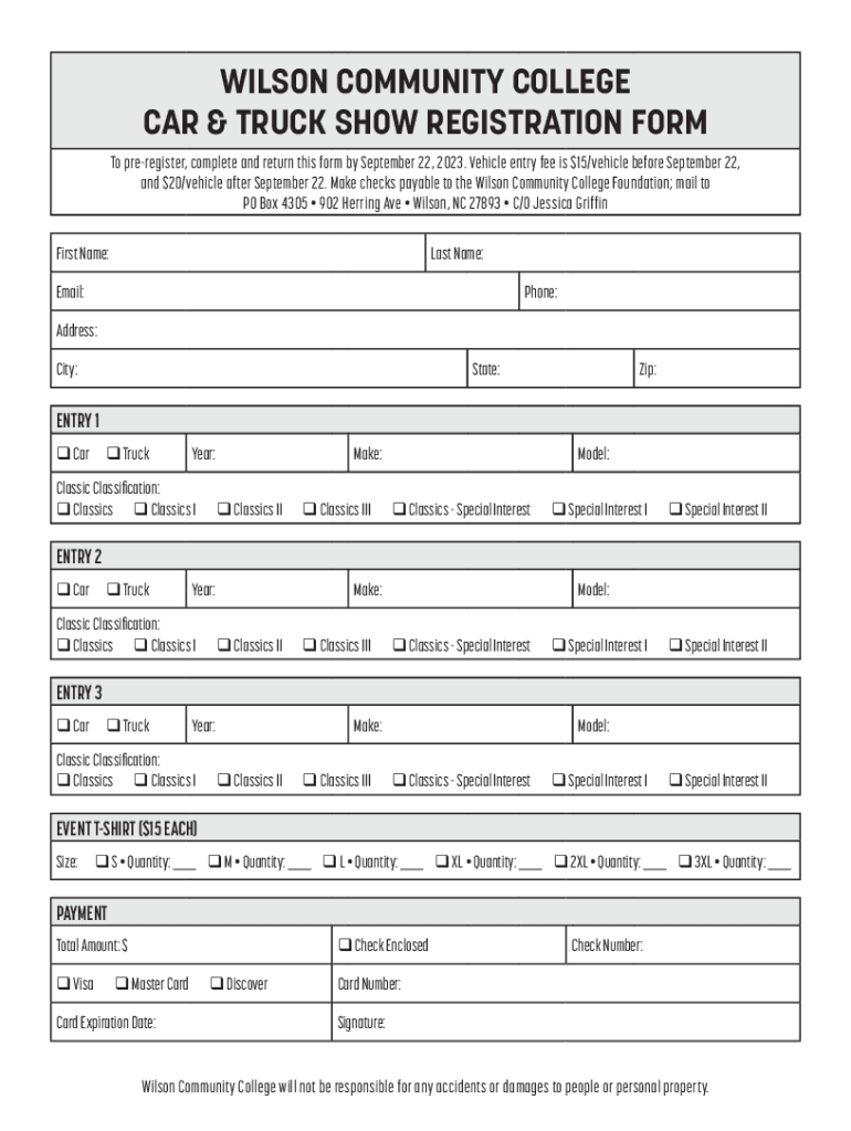 Fillable Online WCC Car & Truck Show Registration Form Fax Email Print ...