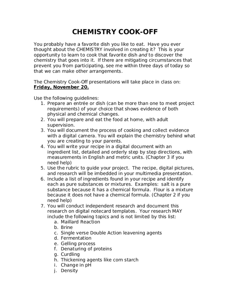 Chemistry Cook-Off: Appreciate the Science Behind the Food Doc Template ...