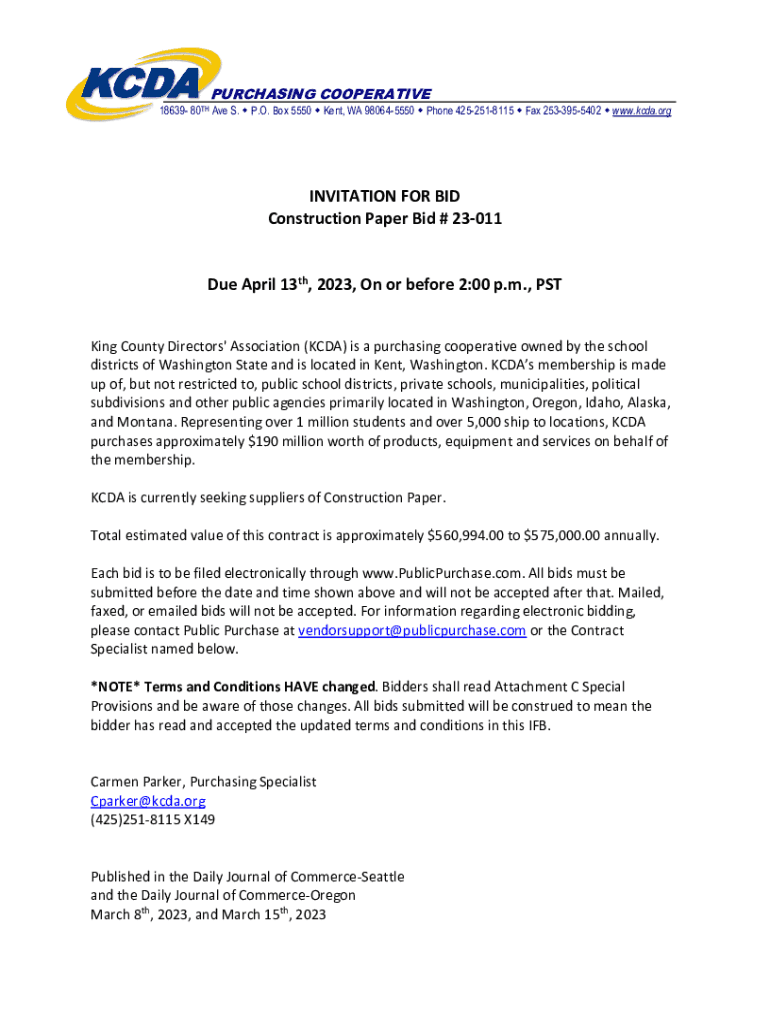 Fillable Online INVITATION FOR BID Construction ... Fax Email Print ...