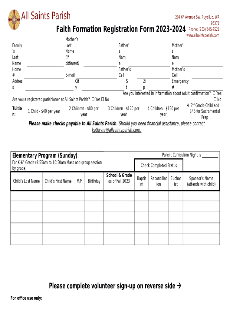 Faith ation Registration 23-24All Saints Catholic Church Doc Template ...