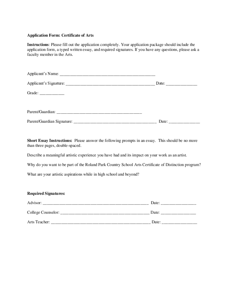 Fillable Online Application Form: Certificate of Arts Instructions Fax Email Print - pdfFiller