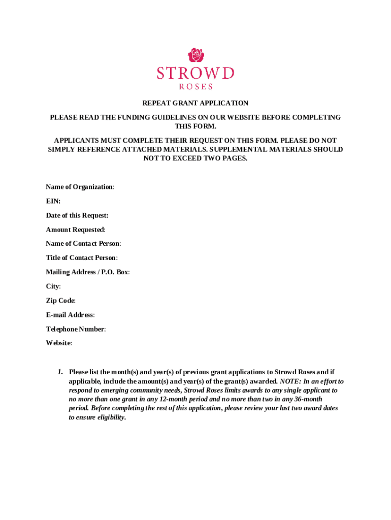 Grant Application for repeat applicants Doc Template | pdfFiller