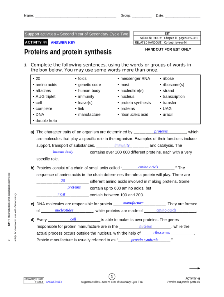 SAY IT WITH DNA: Protein Synthesis Activity - images Doc Template ...