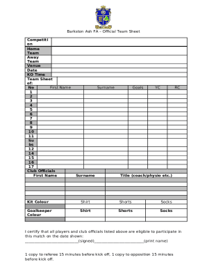 Team Sheets Doc Template | pdfFiller