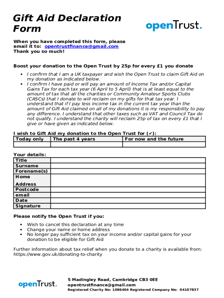 Gift Aid - The openTrust Doc Template | pdfFiller