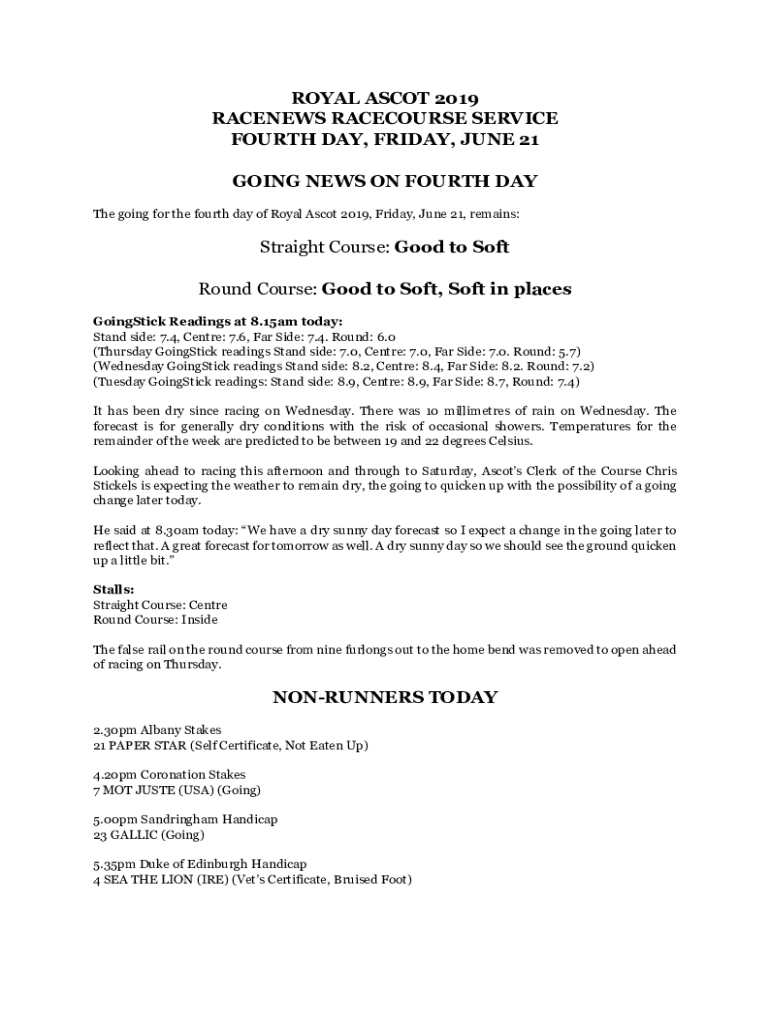 Fillable Online royal ascot 2019 racenews racecourse service fourth day, ... Fax Email Print ...