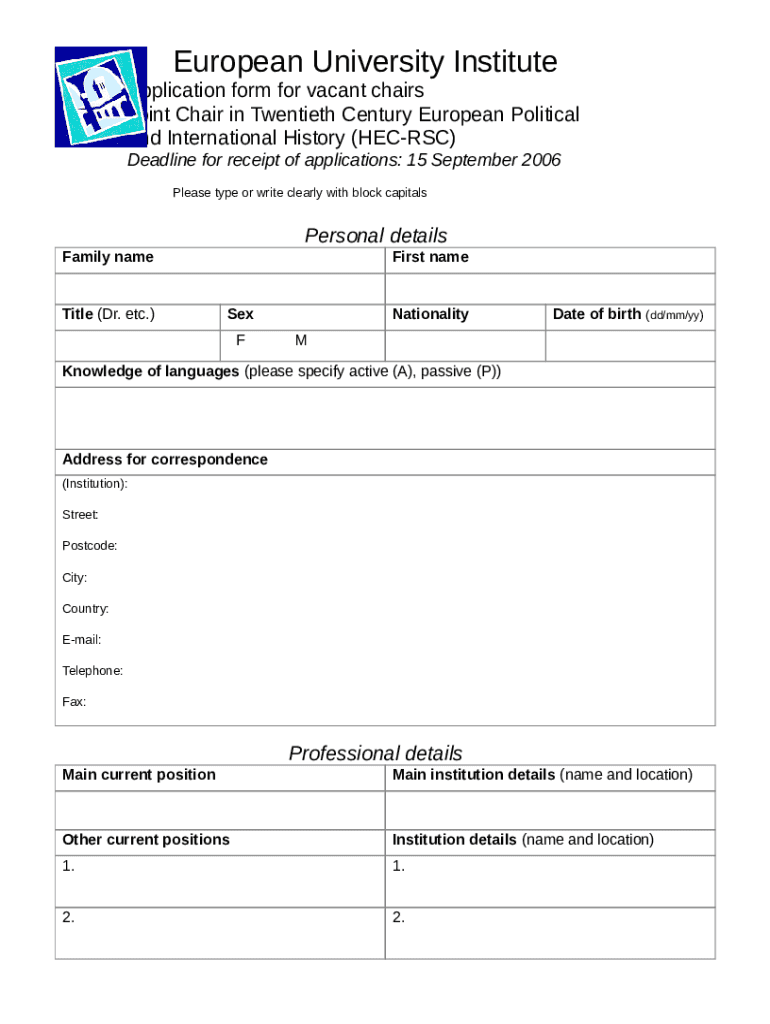 A Joint Chair in History of the European Union (HEC-RSC) Doc Template ...