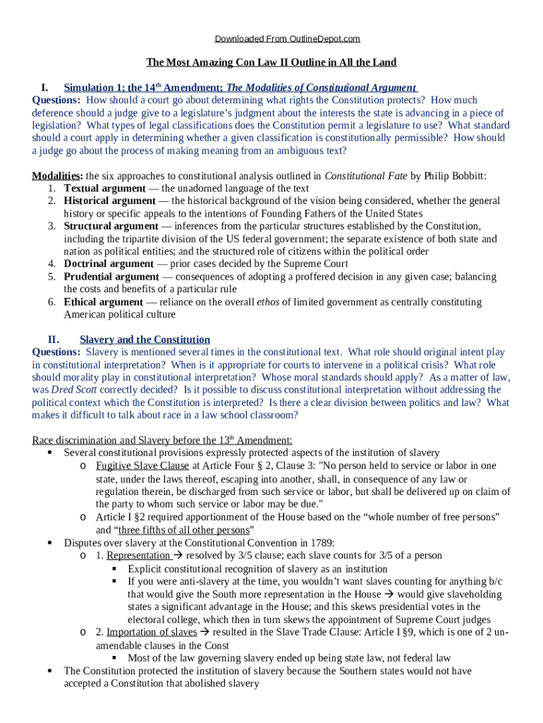 Outline for Constitutional Law II (14th Amendment) Doc Template | pdfFiller