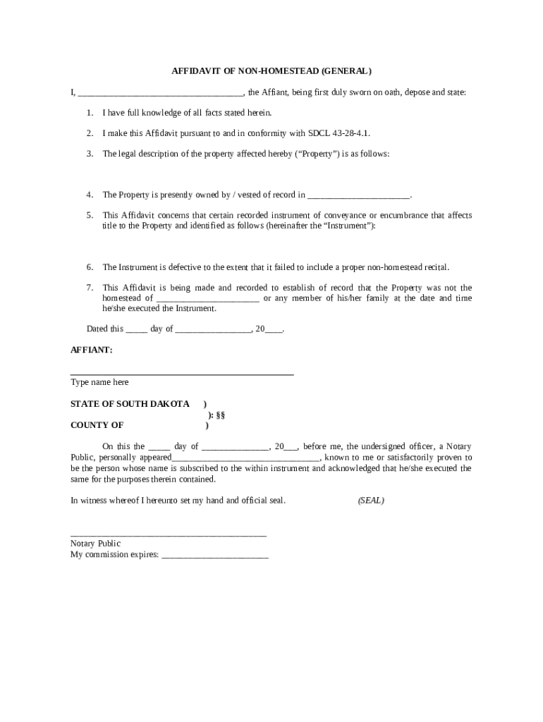 AFFIDAVIT REGARDING NON-HOMESTEAD STATUS Doc Template | pdfFiller