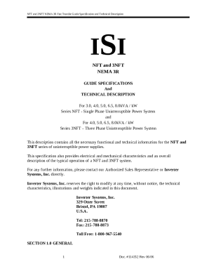 ISI NFT and 3NFT NEMA 3R Doc Template | pdfFiller