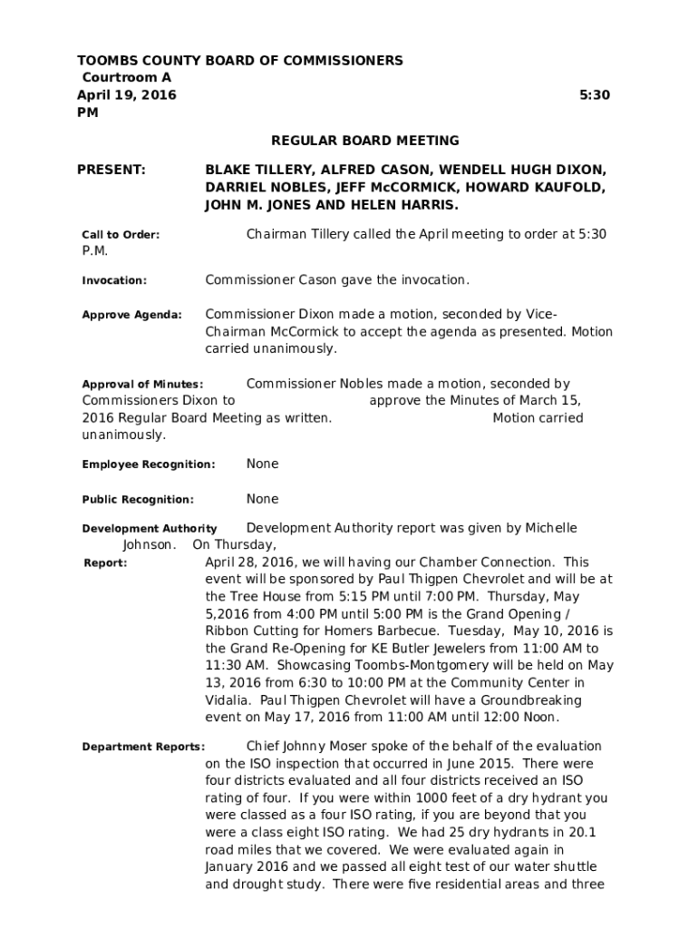 PRESENT:BLAKE TILLERY, ALFRED CASON, WENDELL HUGH DIXON, DARRIEL NOBLES ...