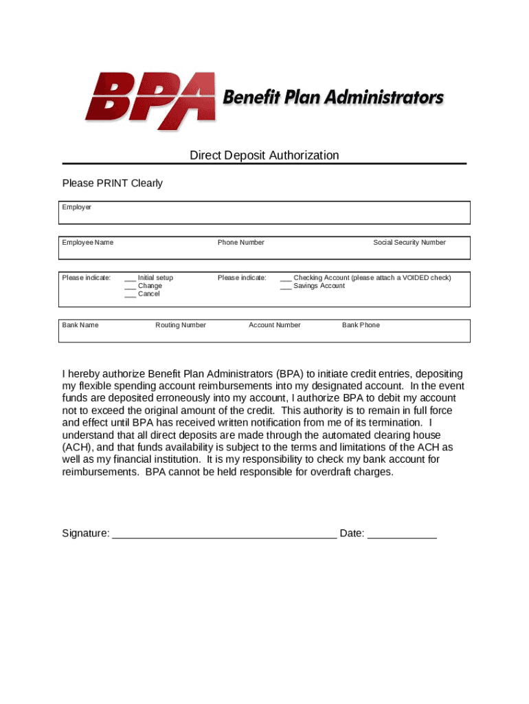 Direct Deposit Authorization Form - Blank Fillable Template | Fill Out ...