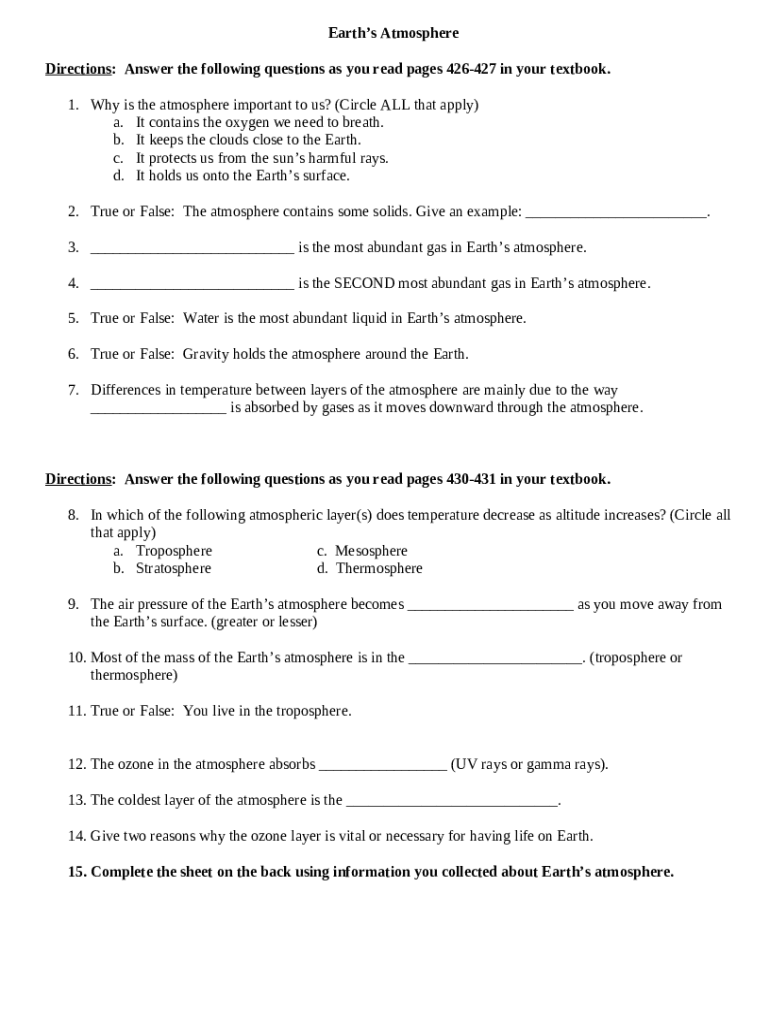 The Earth's Atmosphere Layers of the ... Doc Template | pdfFiller