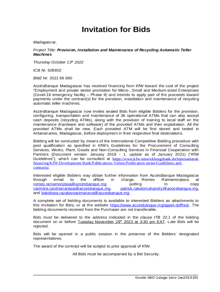 Bid PostingsInvitation to BidInstallation of a New Tra Doc Template | pdfFiller